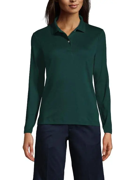 LANDS' END Long Sleeve Feminine Fit Interlock Polo Shirt - Evergreen