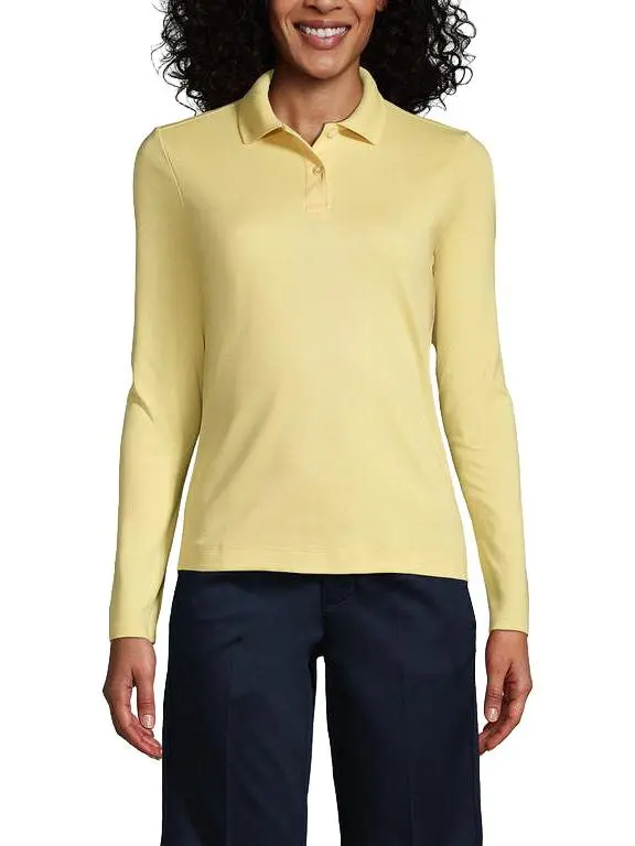 LANDS' END Long Sleeve Feminine Fit Interlock Polo Shirt - Maize