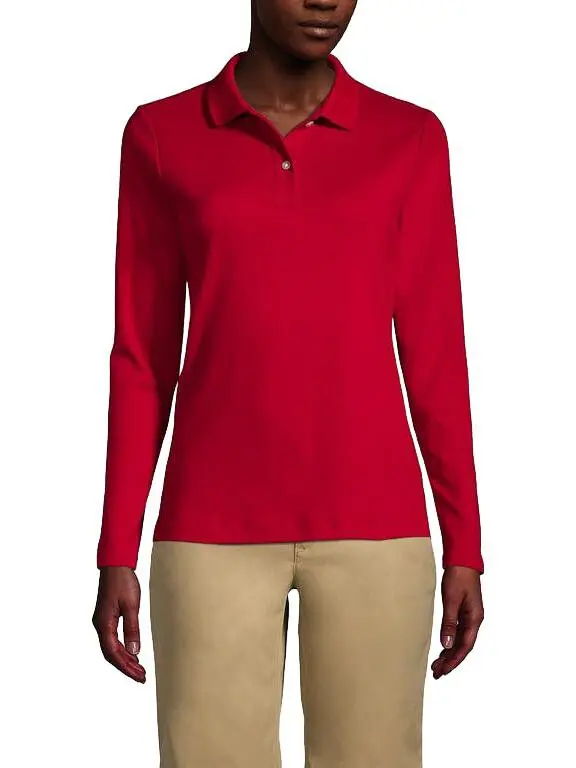 LANDS' END Long Sleeve Feminine Fit Interlock Polo Shirt - Red