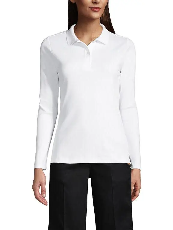 LANDS' END Long Sleeve Feminine Fit Interlock Polo Shirt - White