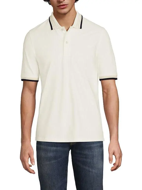 LANDS' END Short Sleeve Comfort-first Mesh Polo Shirt - Egret White