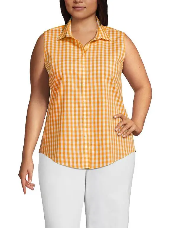 LANDS' END No Iron Sleeveless Shirt - Sweet Mango Gingham