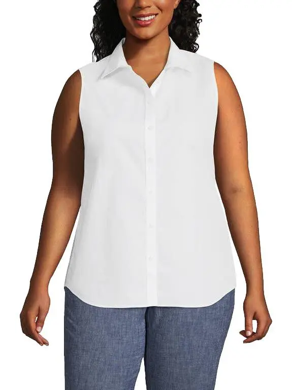 LANDS' END No Iron Sleeveless Shirt - White