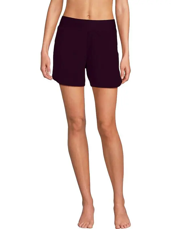 LANDS' END 5" Quick Dry Elastic Waist Board Shorts - Dark Wine