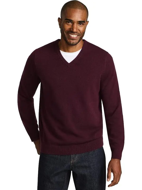 LANDS' END Fine Gauge Cashmere V-neck Sweater - Lush Burgundy