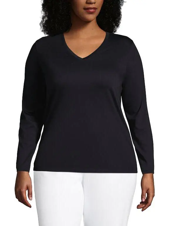 LANDS' END Supima Cotton Long-sleeve V-neck T-shirt - Black