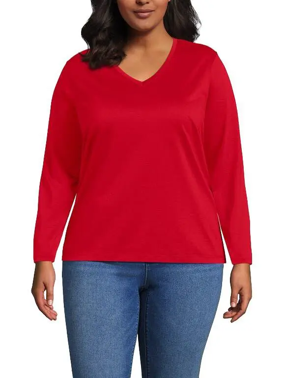LANDS' END Supima Cotton Long-sleeve V-neck T-shirt - Compass Red