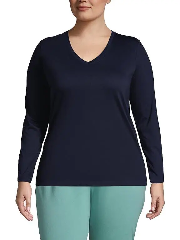 LANDS' END Supima Cotton Long-sleeve V-neck T-shirt - Radiant Navy