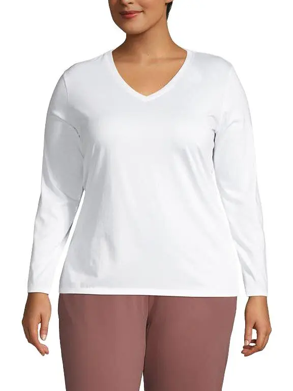 LANDS' END Supima Cotton Long-sleeve V-neck T-shirt - White
