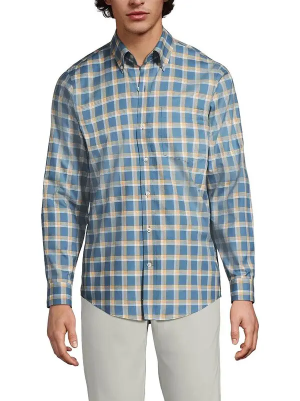 LANDS' END Traditional Fit No Iron Twill Shirt - Soft Peacock Plaid