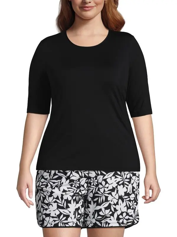 LANDS' END Upf 50 Elbow Sleeve Rash Guard - Black