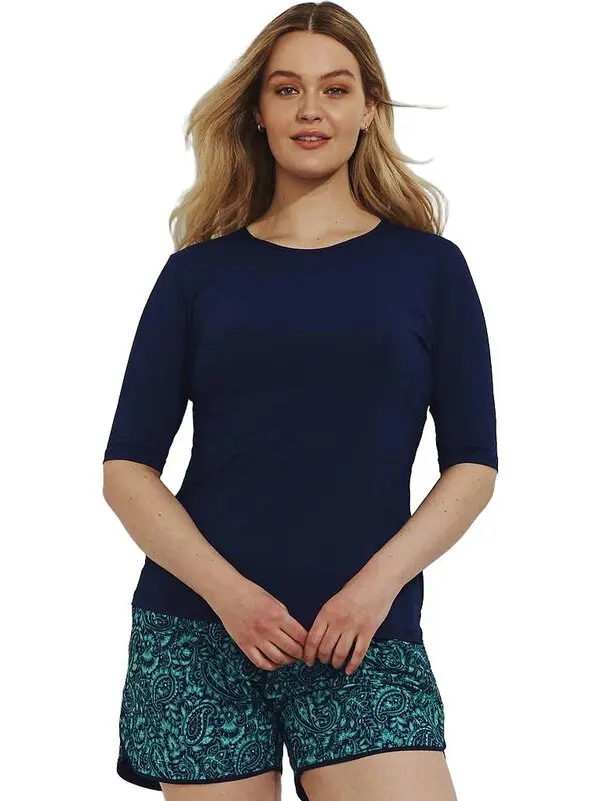 LANDS' END Upf 50 Elbow Sleeve Swim Tee - Deep Sea Navy