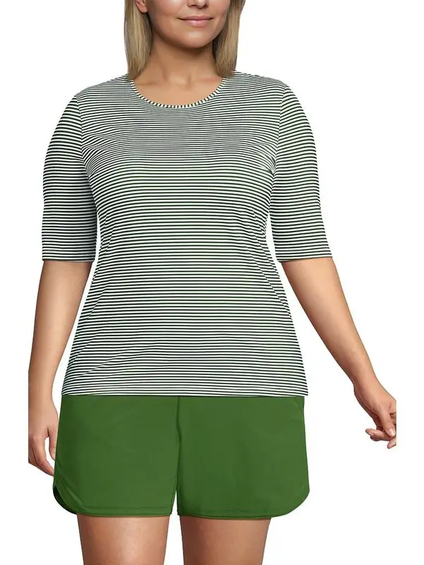 LANDS' END Upf 50 Elbow Sleeve Rash Guard - Fusion Green Mini Stripe