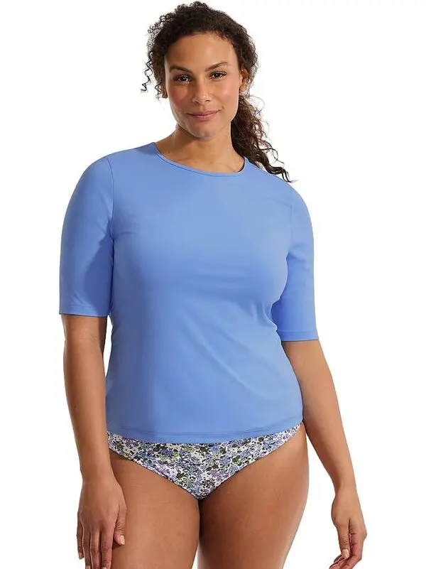 LANDS' END Upf 50 Elbow Sleeve Rash Guard - Lake Blue