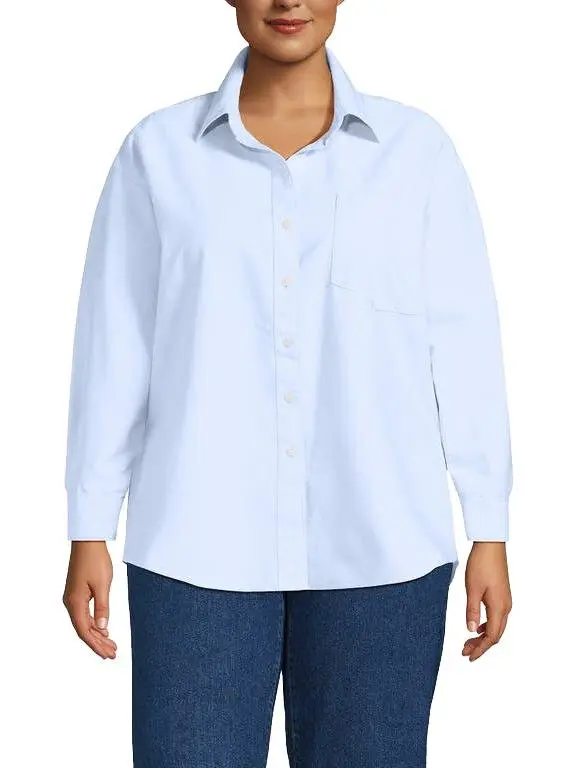 LANDS' END Oxford Shirt - Clear Blue Stripe