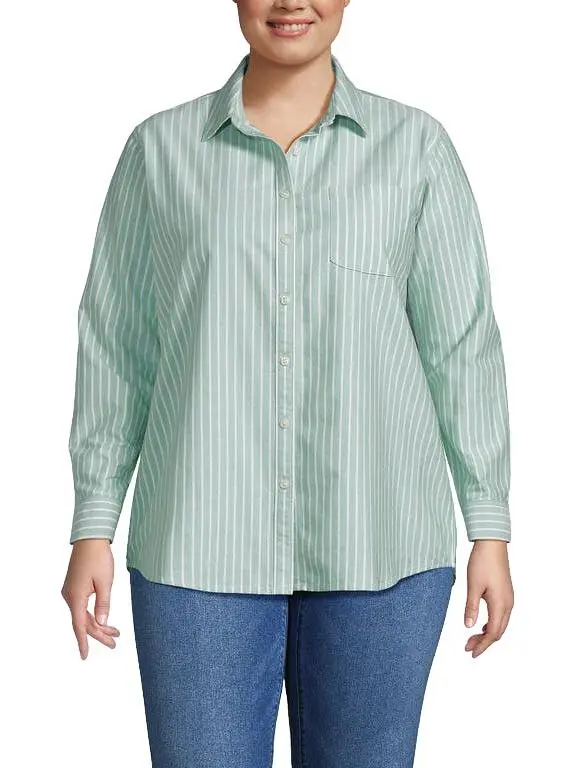 LANDS' END Oxford Shirt - Mineral Aqua Stripe