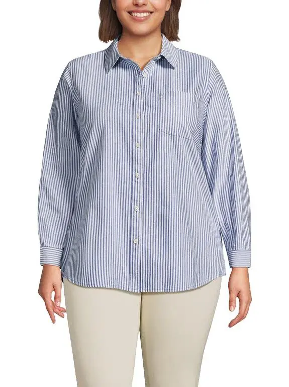 LANDS' END Oxford Shirt - Sapphire Gem Pinstripe