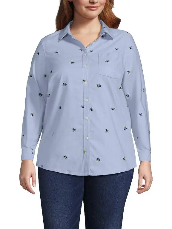 LANDS' END Oxford Shirt - Soft Sky/deep Sea Floral