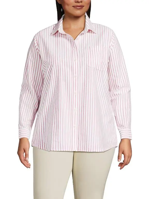 LANDS' END Oxford Shirt - White/compass Red Stripe