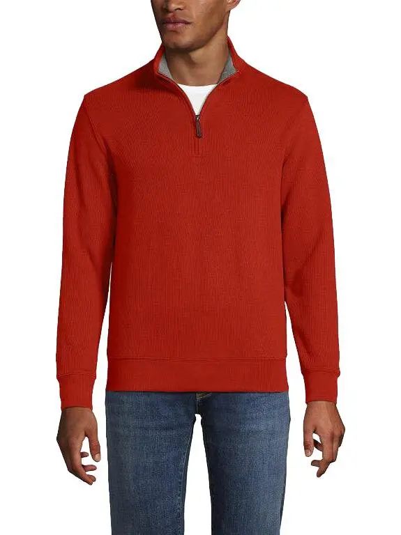 LANDS' END Bedford Rib Quarter Zip Pullover - Bourbon