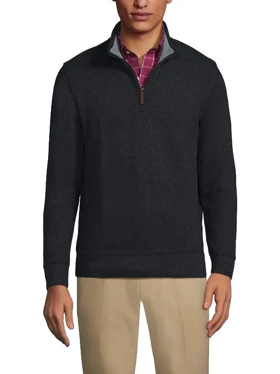 LANDS' END Bedford Rib Quarter Zip Pullover Sweater - Dark Charcoal Heather