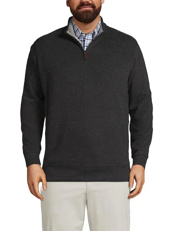 LANDS' END Bedford Rib Quarter Zip Pullover - Dark Charcoal Heather
