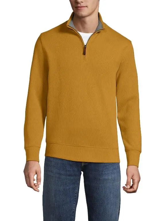 LANDS' END Bedford Rib Quarter Zip Pullover - Dijon Gold