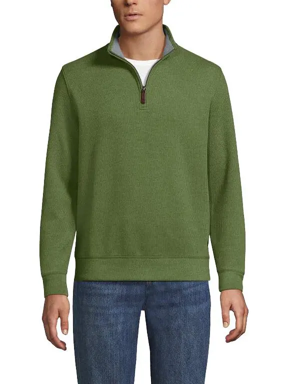 LANDS' END Bedford Rib Quarter Zip Pullover Sweater - Dried Basil Heather