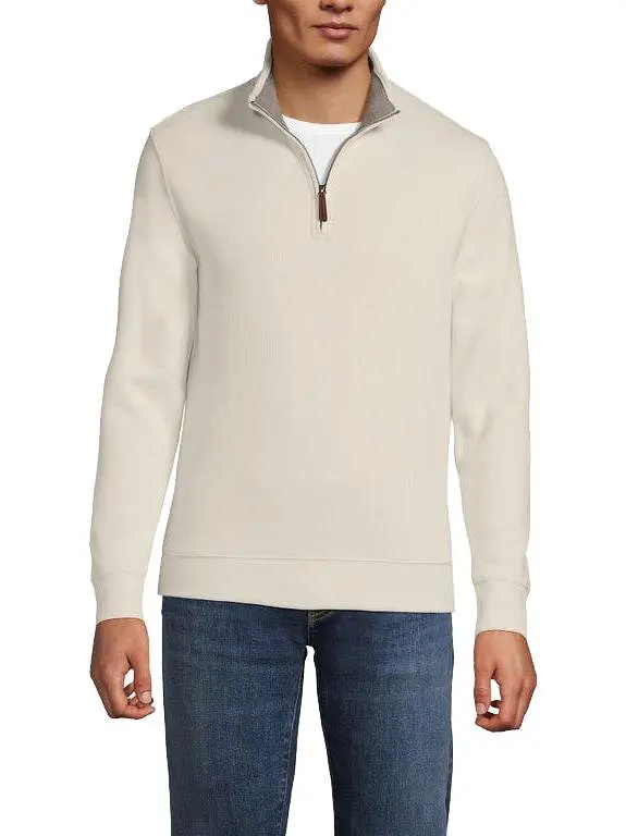 LANDS' END Bedford Rib Quarter Zip Pullover - Ivory Latte