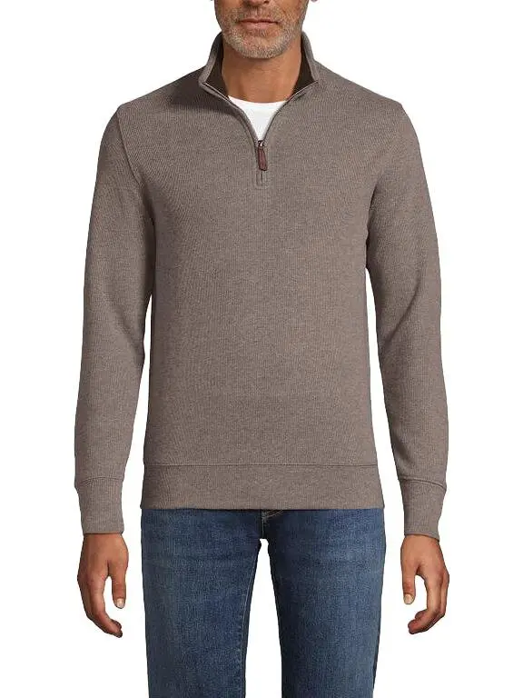 LANDS' END Bedford Rib Quarter Zip Pullover - Light Bark Heather