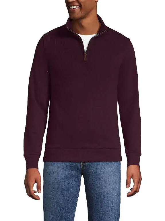 LANDS' END Bedford Rib Quarter Zip Pullover - Lush Burgundy  Heather