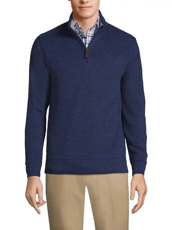 LANDS' END Bedford Rib Quarter Zip Pullover Sweater - Medium Denim Heather