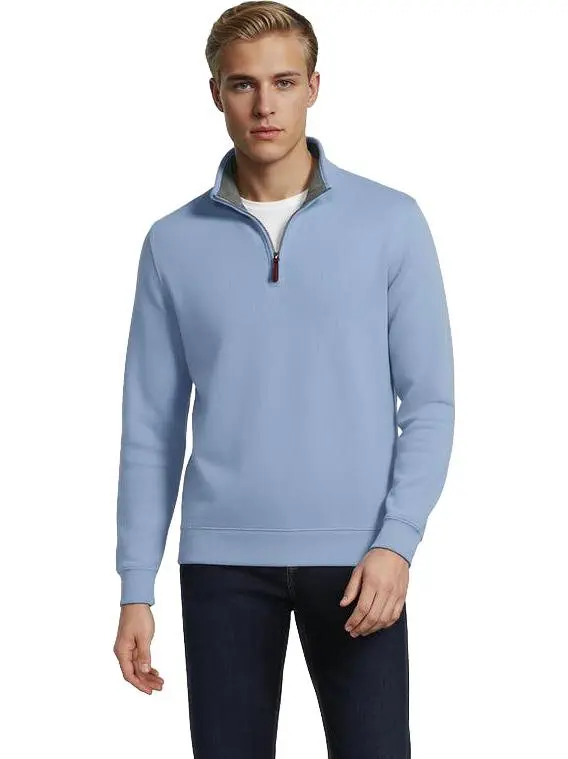 LANDS' END Bedford Rib Quarter Zip Pullover Sweater - Oasis Blue