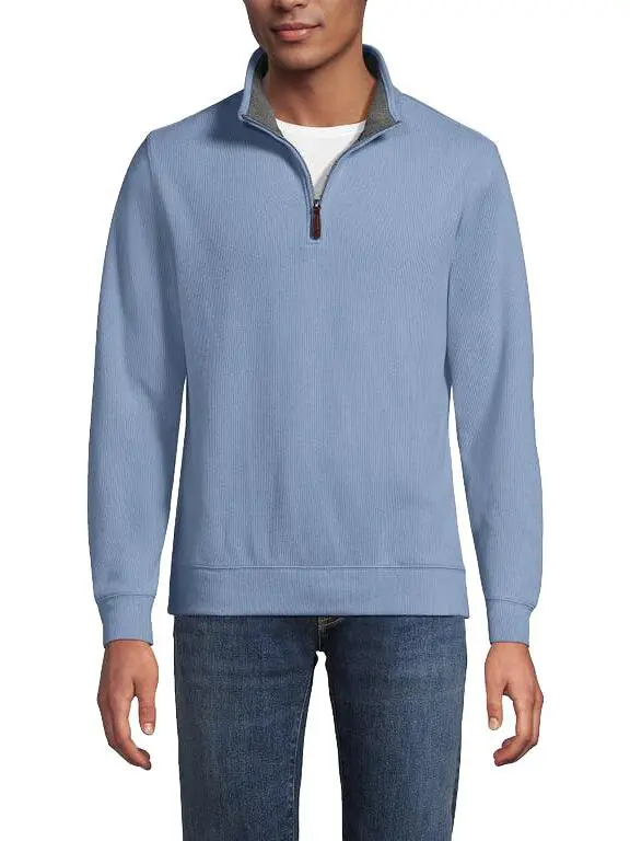 LANDS' END Bedford Rib Quarter Zip Pullover - Oasis Blue