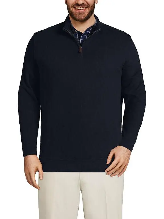 LANDS' END Bedford Rib Quarter Zip Pullover Sweater - Radiant Navy
