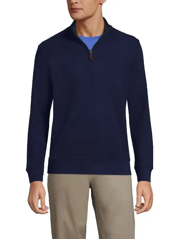 LANDS' END Bedford Rib Quarter Zip Pullover - Radiant Navy
