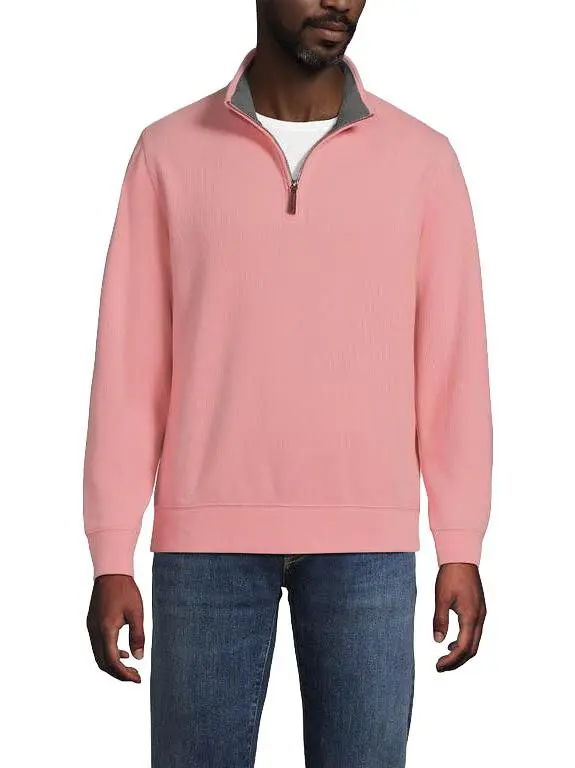 LANDS' END Bedford Rib Quarter Zip Pullover - Sunset Coral Pink