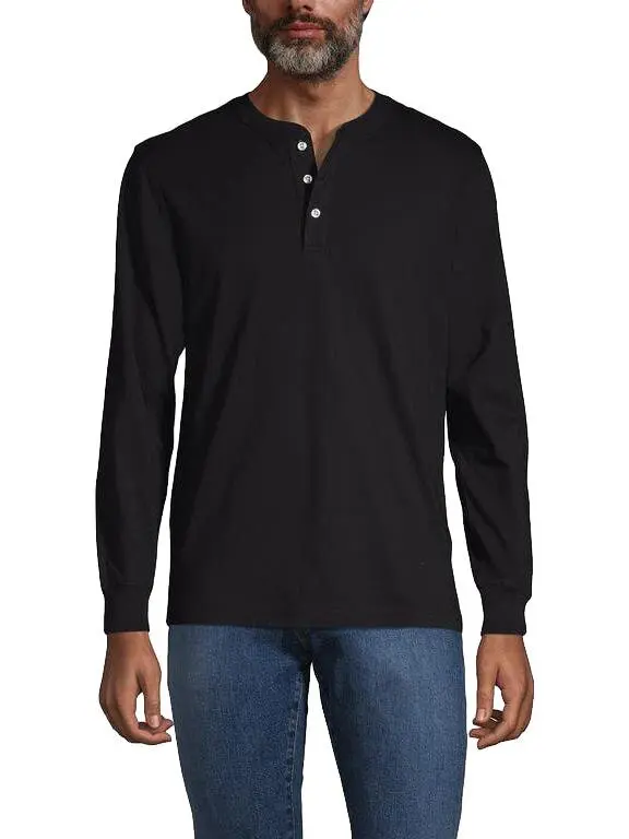 LANDS' END Super-t Long Sleeve Henley Shirt - Black
