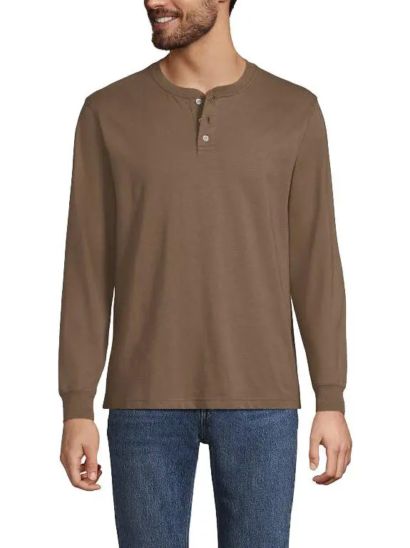 LANDS' END Super-t Long Sleeve Henley Shirt - Dark Jute Brown