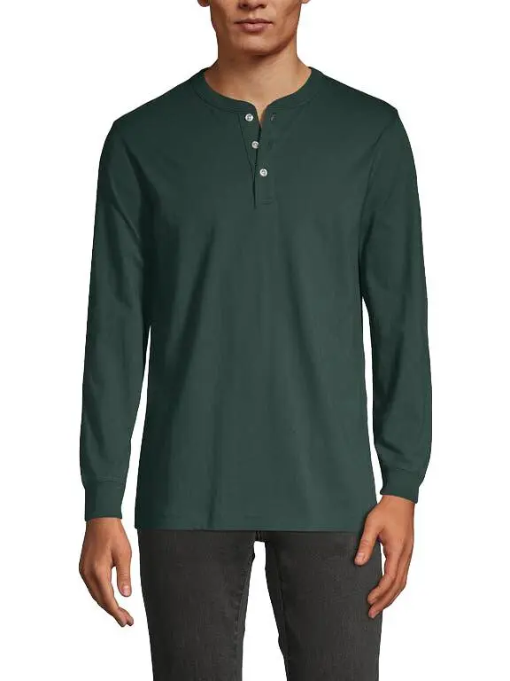 LANDS' END Super-t Long Sleeve Henley Shirt - Deep Woodland Green