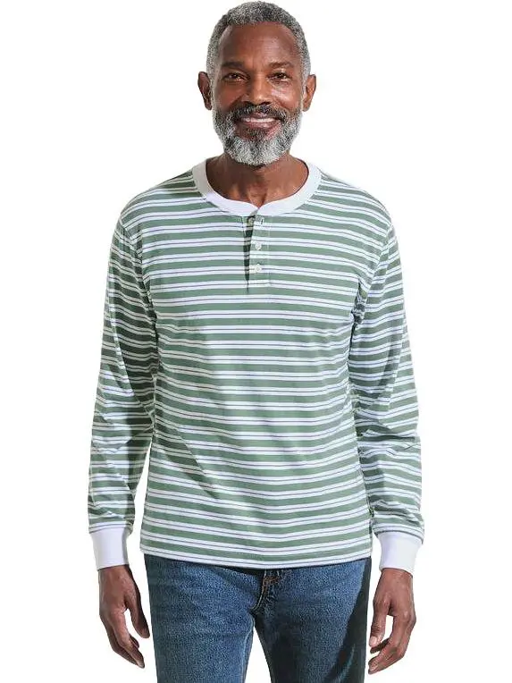 LANDS' END Super-t Long Sleeve Henley Shirt - Eucalyptus Stripe
