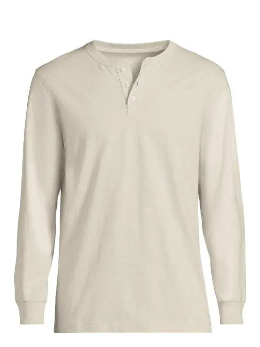 LANDS' END Super-t Long Sleeve Henley Shirt - Flax Heather