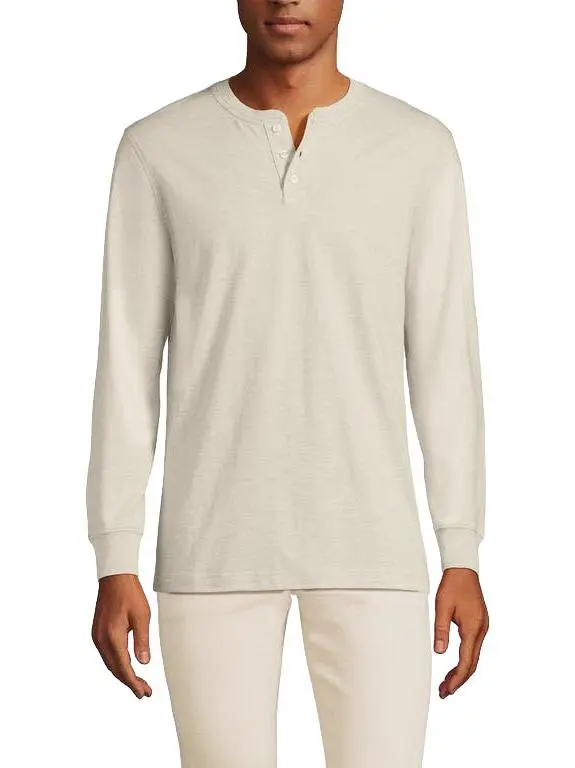 LANDS' END Super-t Long Sleeve Henley Shirt - Flax Heather