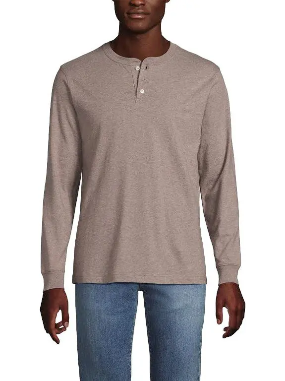 LANDS' END Super-t Long Sleeve Henley Shirt - Light Bark Heather