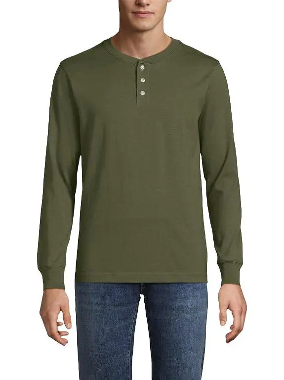 LANDS' END Super-t Long Sleeve Henley Shirt - River Stone Green