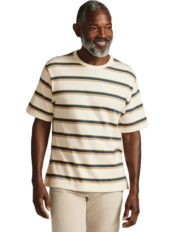 LANDS' END Super-t Short Sleeve T-shirt - Ivory/nightfall Blue Stripes