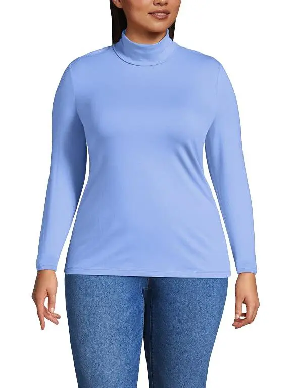 LANDS' END Long Sleeve Jersey Turtleneck - Clear Blue Sky