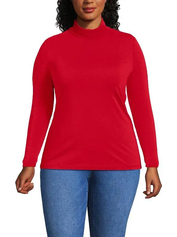 LANDS' END Lightweight Jersey Skimming Long Sleeve Turtleneck - Compass Red