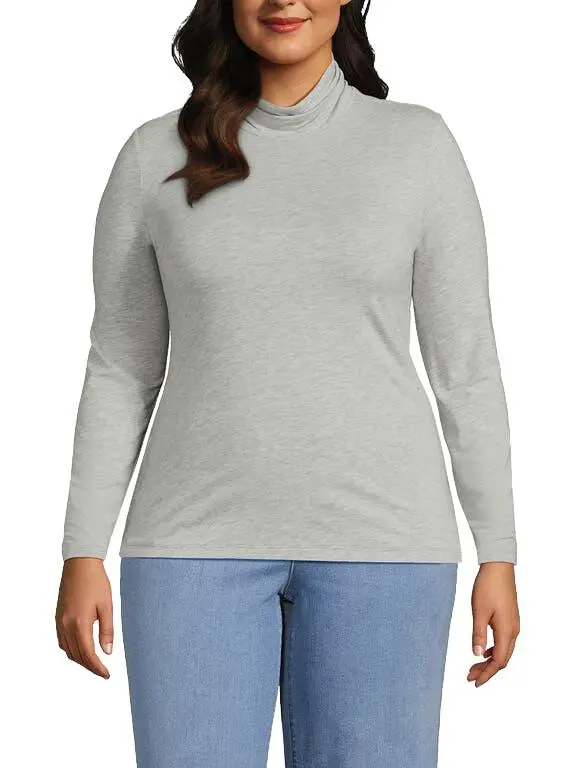 LANDS' END Long Sleeve Jersey Turtleneck - Gray Heather
