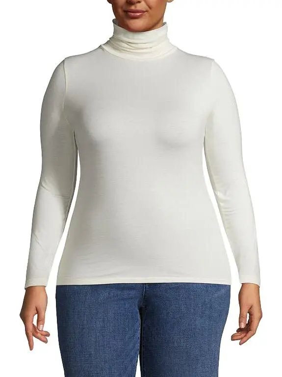 LANDS' END Lightweight Jersey Skimming Long Sleeve Turtleneck - Ivory